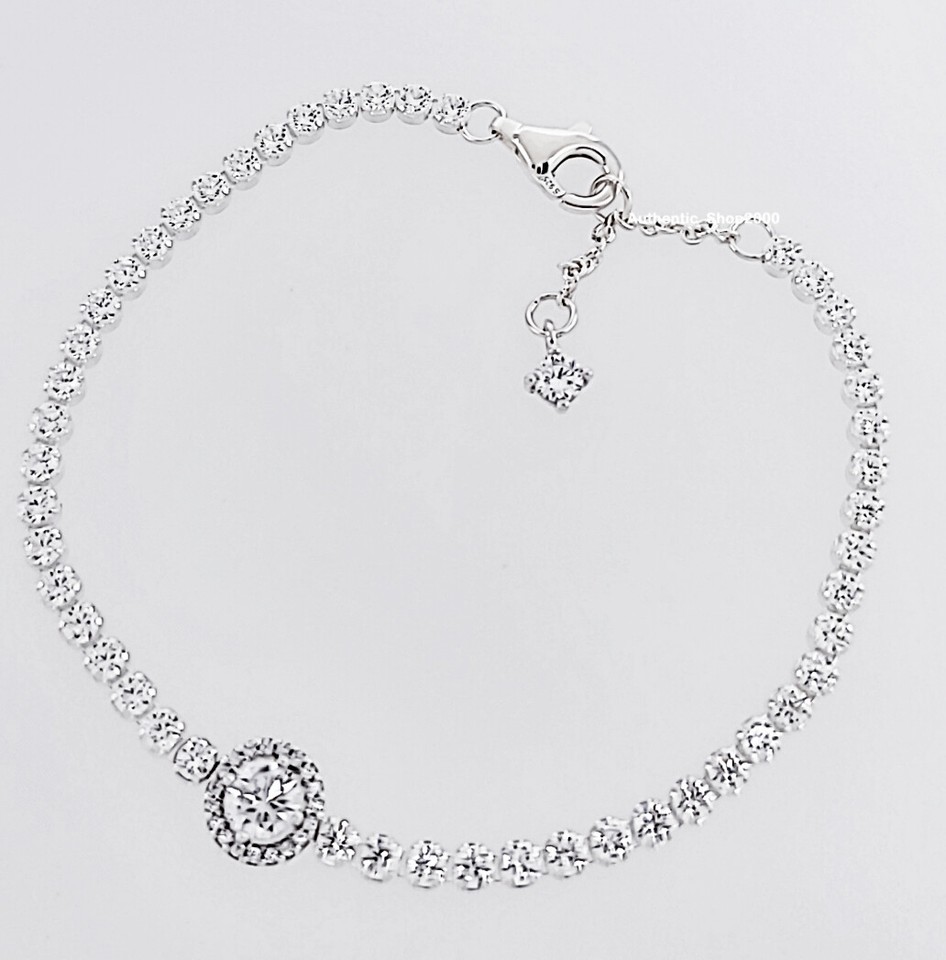 NEW 100% Authentic PANDORA 925 Silver Sparkling Halo Tennis Bracelet ...