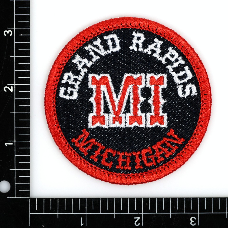 Grand Rapids Michigan Embroidered Patch Black/Red Iron-On Sew-On Hat ...