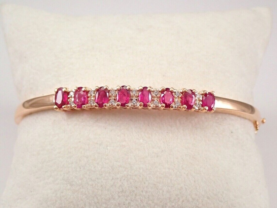 3CT Oval Cut Simulated Ruby Womens Beautiful Bangle Bracelet Rose Gold ...