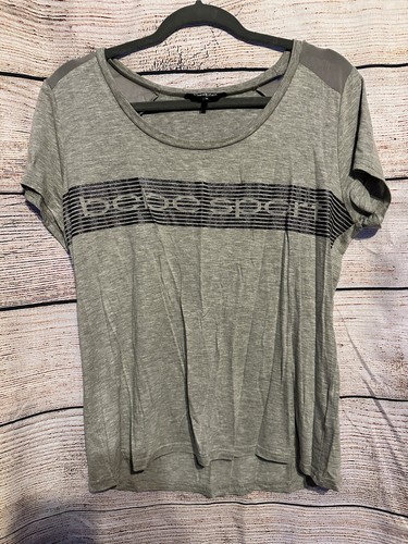 Bebe Sport Top Gray T-shirt Mesh Detail Size Medium Logo 1Z | eBay