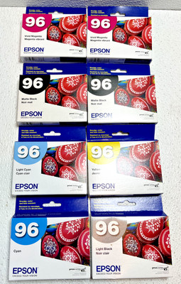 Lot of 8 Genuine Epson 96 Ink Cartridges Dates: 2024 (6) & 2020 (1 ...