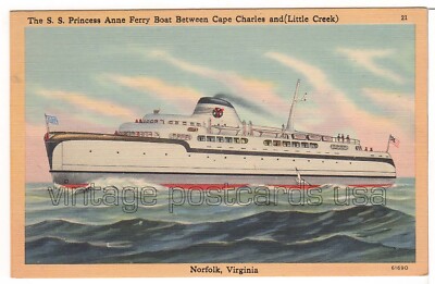 SS Princess Anne Ferry Boat in Norfolk VIRGINIA Vintage Linen Postcard ...