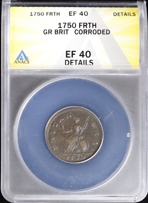 1750 Great Britain George II Copper Farthing ANACS XF 40 Details | eBay
