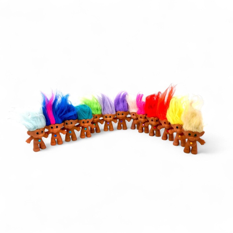 Vintage 3" Gem Belly Troll Doll Lot –Set of 13 Colorful Neon Hair ...