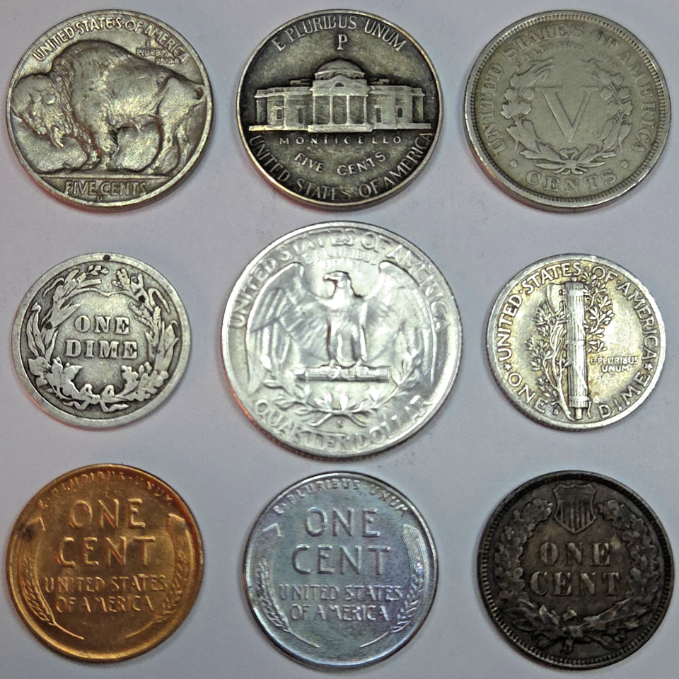 Old Obsolete US Coin Collection With 4 Silver & Uncirculated 9 Coin Set ...