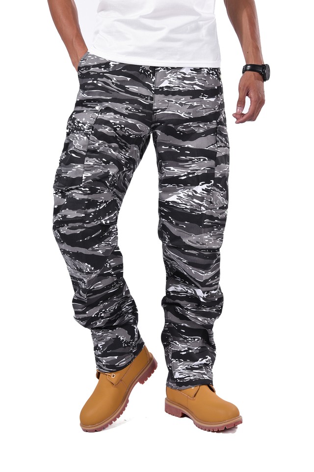 BACKBONE Mens Army Style BDU Pants Multi-Pocket Camouflage Casual Cargo ...