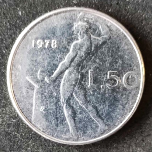 Italian Lire Coin 50 Vulcan Standing Italiana Repubblica Rare Vintage ...