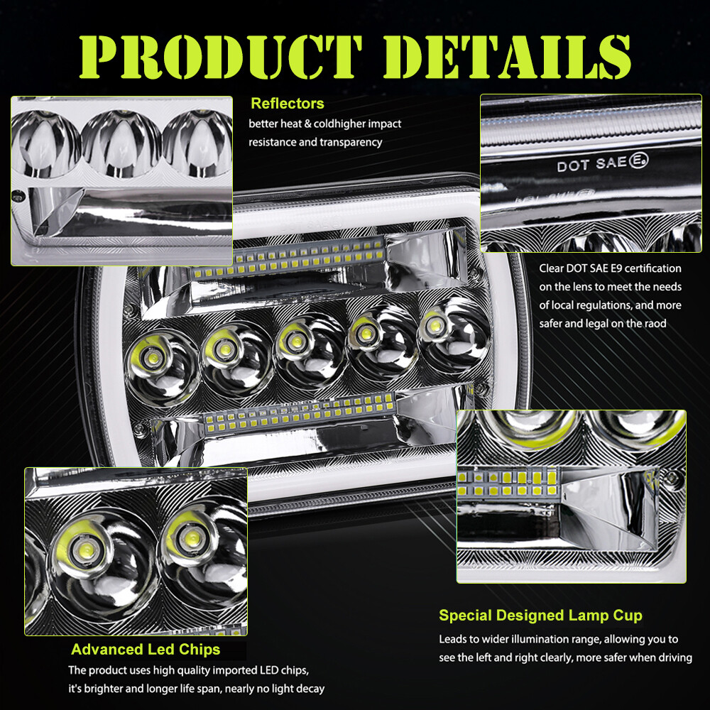 2PCS For Sterling Commercial Truck LT9500 7x6" 5X7" LED Headlights ...