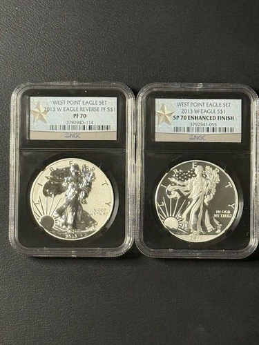 2013 W REVERSE PROOF SILVER EAGLE NGC PF70 & ENHANCED SP70 2 COIN WEST ...