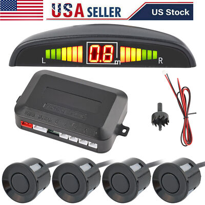4 Parking Sensors LED Car Backup Reverse Rear Radar System Alert Alarm ...
