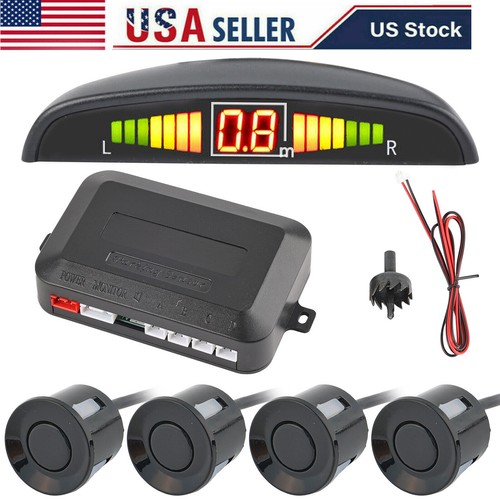 4 Parking Sensors LED Car Backup Reverse Rear Radar System Alert Alarm ...