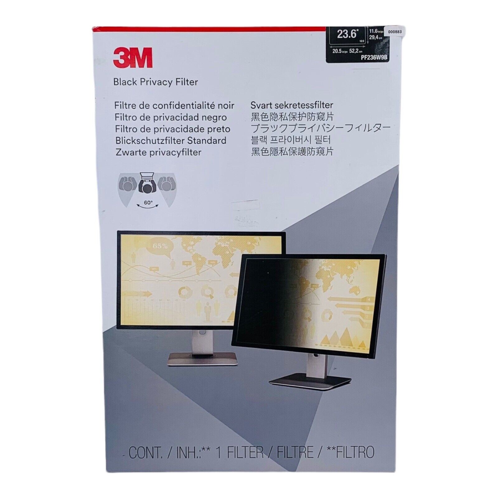 3M Black Privacy Filter for 23.6" Monitor Widescreen Monitor 16:9 ...
