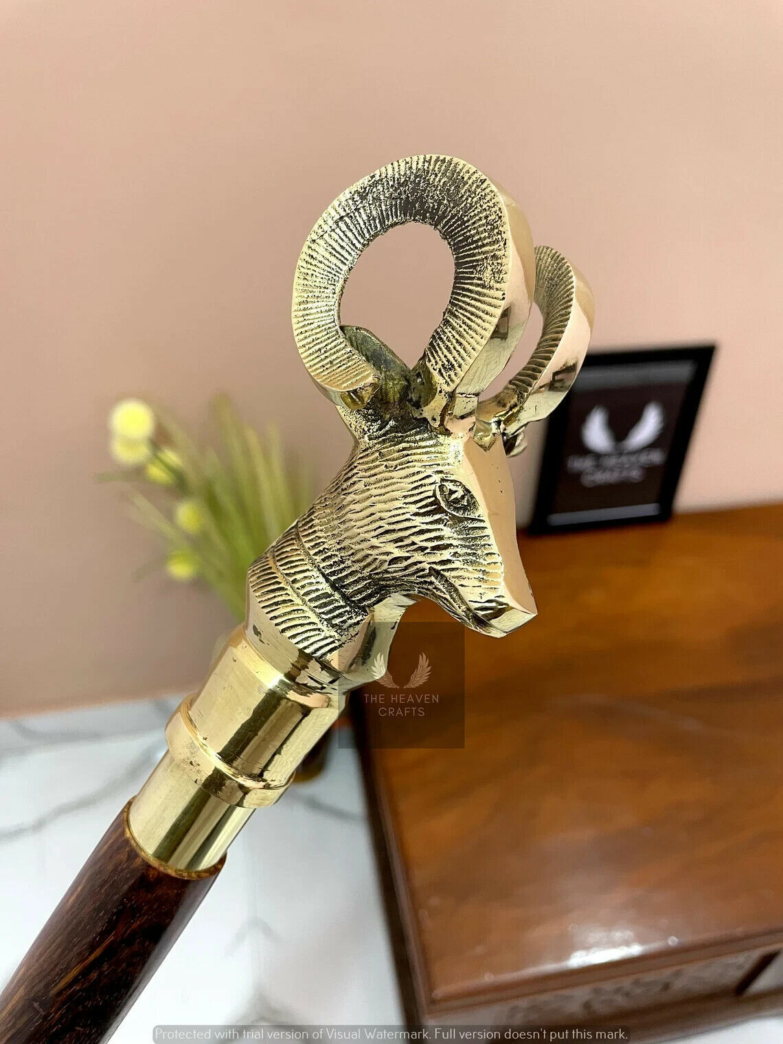 Brass goat hand Handle Antique Wooden cane Walking Stick Vintage ...