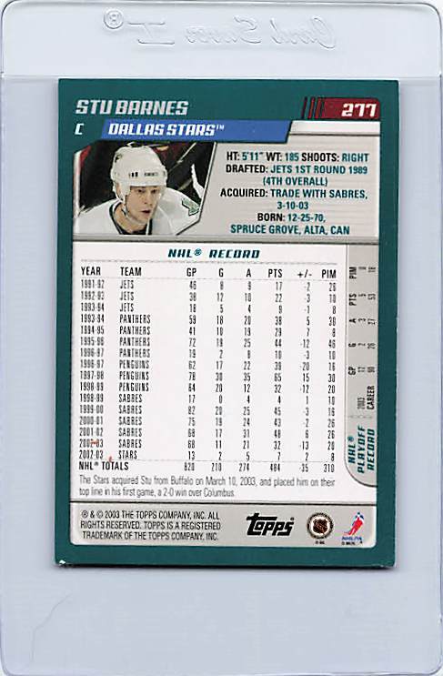 2003/04 Topps #277 Stu Barnes Stars Signed Auto *H2352 | eBay