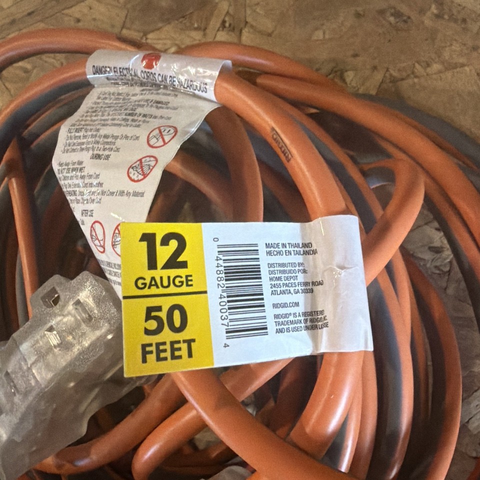 Ridgid 50 ft. 12/3 Indoor Outdoor Extension Cord W Tritap Lighted End ...