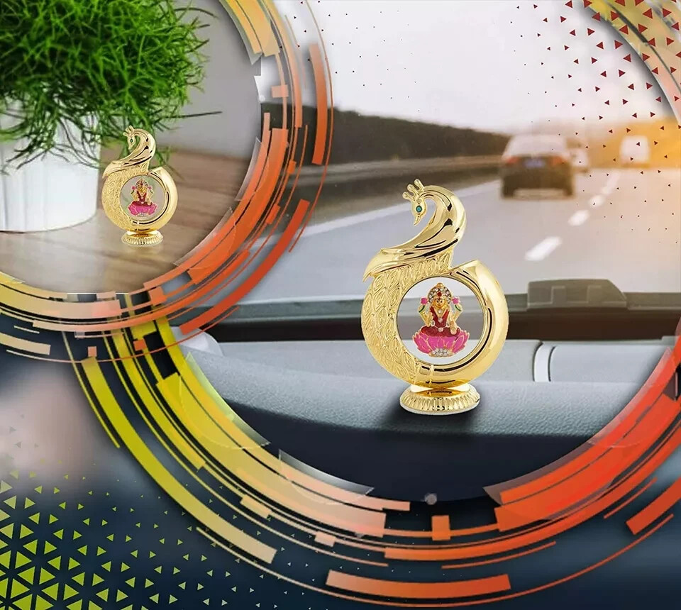 Brass Peacock Shape Laxmi Mata Idol For Car Dashboard Home Office Decor ...
