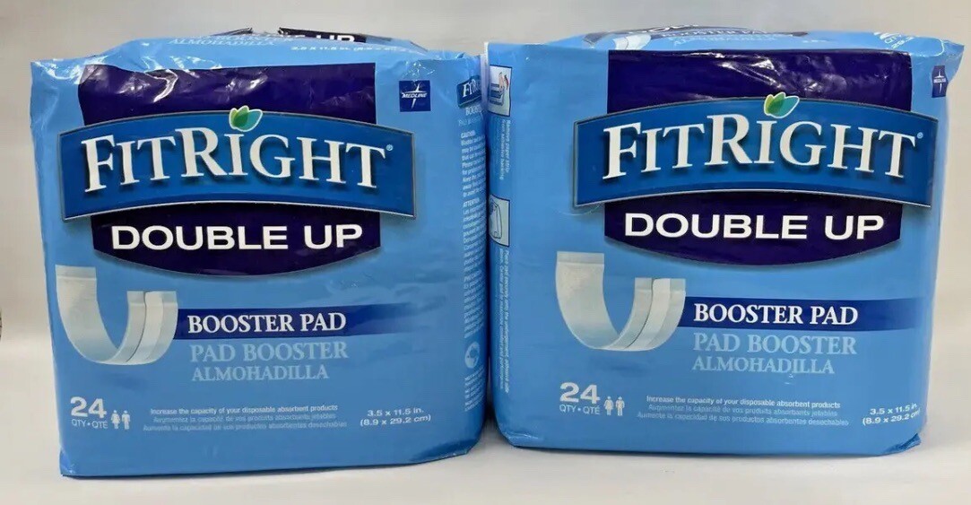 2 PACKS Medline FITRIGHT DOUBLE UP Booster Pad Adult Diaper Liners ...