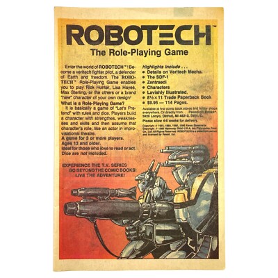 Robotech RPG 1987 Print Ad Wall Art Role Playing Game 6.5”x10” | eBay