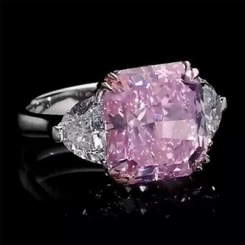 6Ct Asscher Cut Pink Sapphire Lab Created Engagement Ring 14K White ...