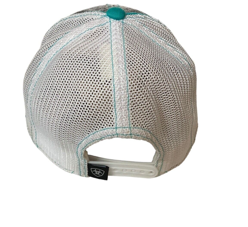 Ariat Mens Hat Baseball Cap Flexfit 110 Mesh Snap Back Logo Gray Teal ...