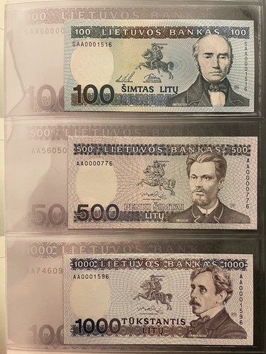Lithuania 100 500 1000 Litu 1991-1994 year P-50b 51 52 UNC In Folder | eBay