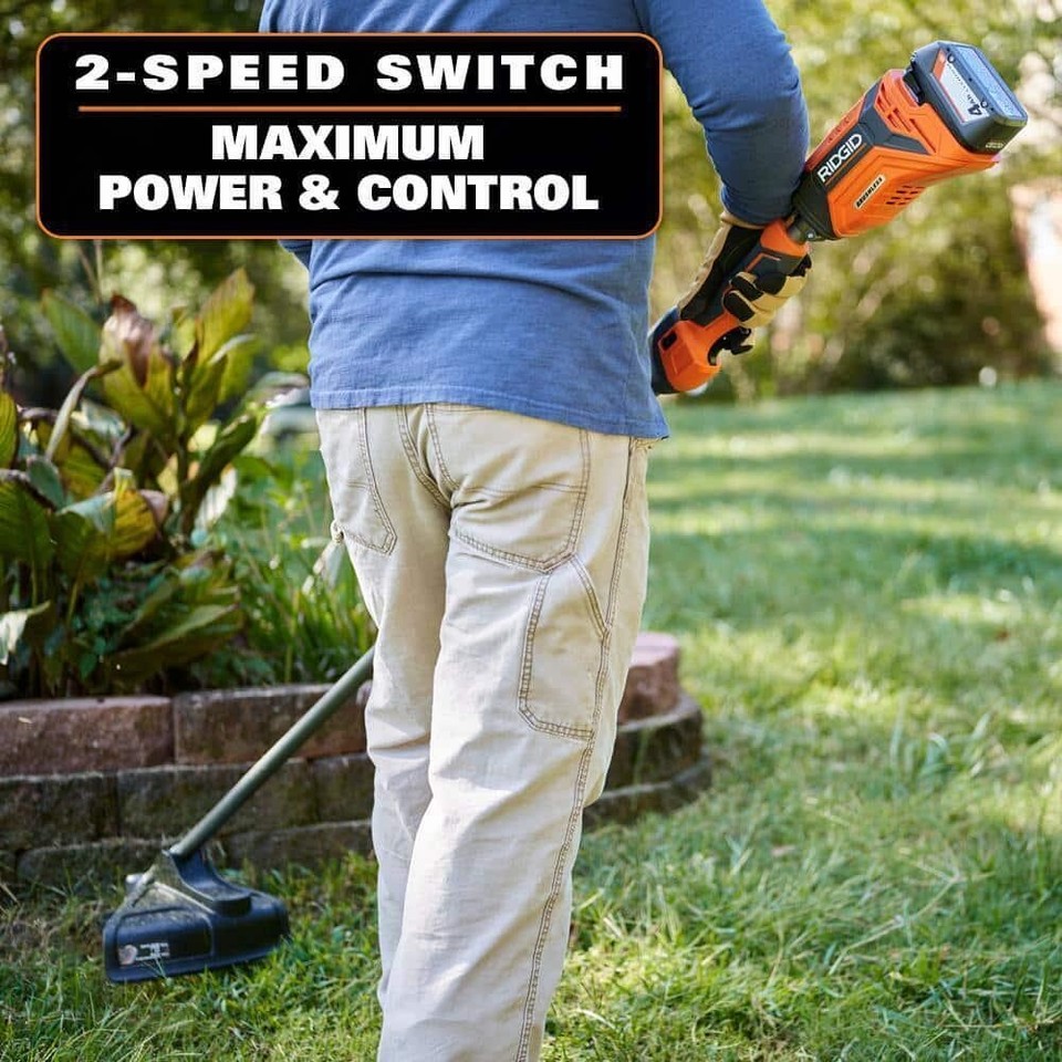 RIDGID String Trimmer 14" 18V Cordless Straight Shaft Variable Speed ...