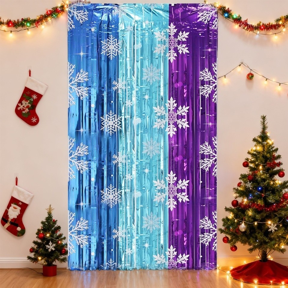 Rain Curtain Snowflake Print 1x2m Blue Wall Hanging for Party ...