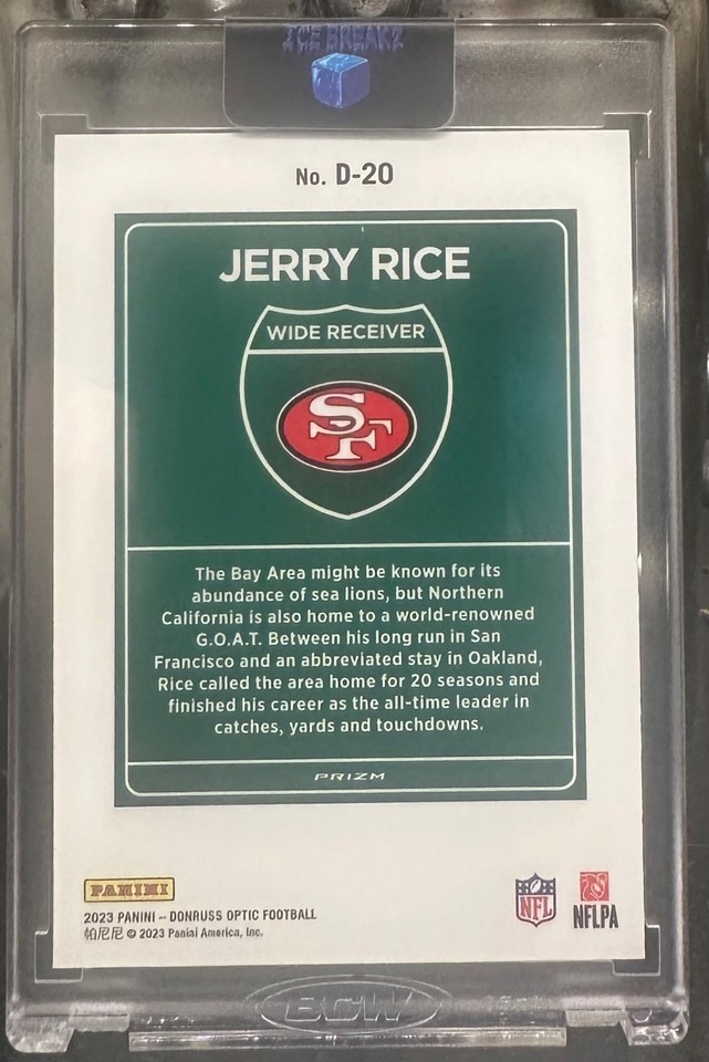 2023 Optic Jerry Rice Downtown #D-20 San Francisco 49ers Hall of Fame ...