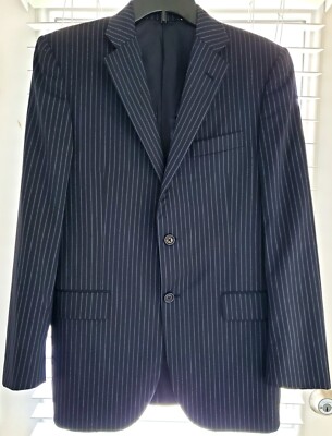 Burberry London Blazer Men 38R Blue Striped 100% Worsted Wool Sport ...