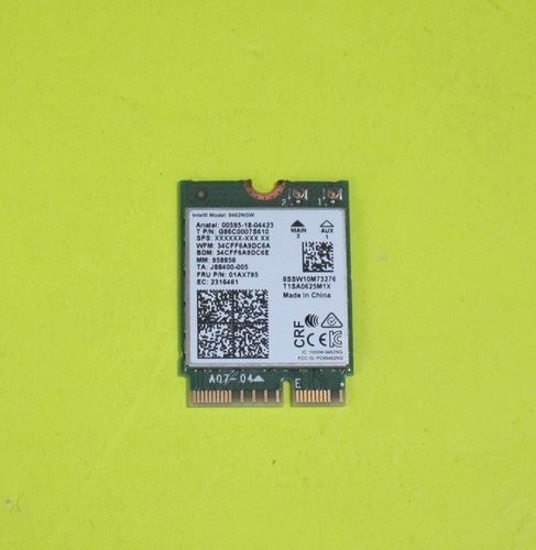 INTEL 9462NGW DUAL BAND WIRELESS-AC 9462 WLAN BLUETOOTH 5.1 WIFI CARD ...