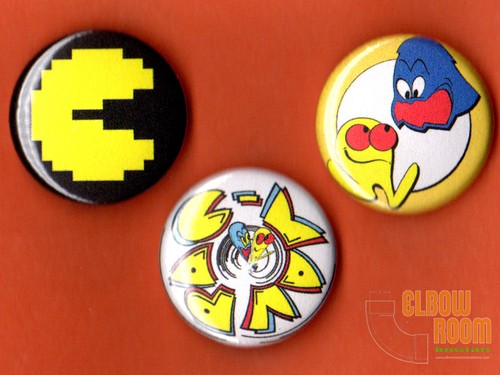 Set of three 1" Pac Man pinback buttons pins arcade pac-man bally ...