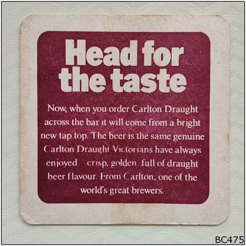 Carlton Draught Head for the taste Coaster (B475) | eBay Australia