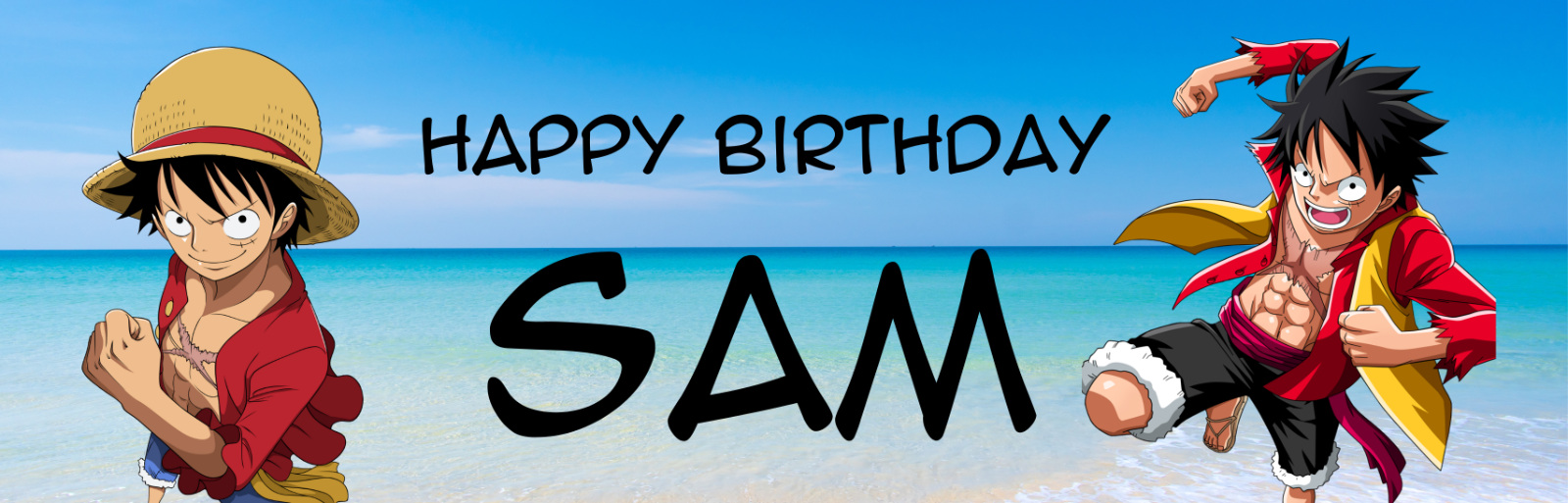 2 x Personalised ONE PIECE LUFFY Birthday Banners LARGE Kids Party ...