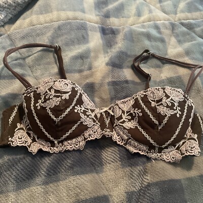 Lulalu Cora Bra 32A Underwire Light Pad Balconette Brown Pink Lace ...
