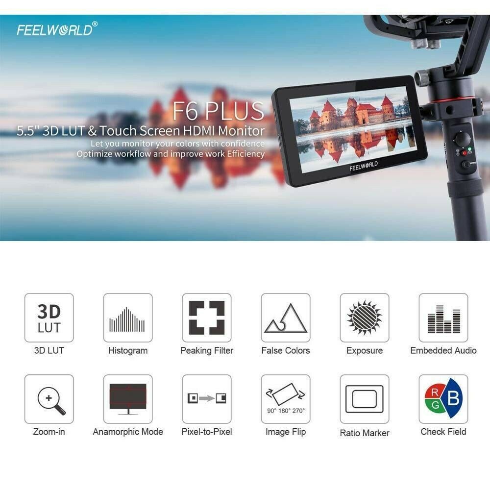 FEELWORLD F6 Plus V2 5.5Inch Camera Field Monitor 3D LUT Touch Screen ...