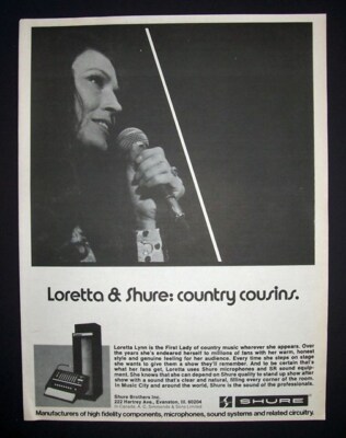 Loretta Lynn / Shure Microphone 1976 Short Print Poster Type Advert ...
