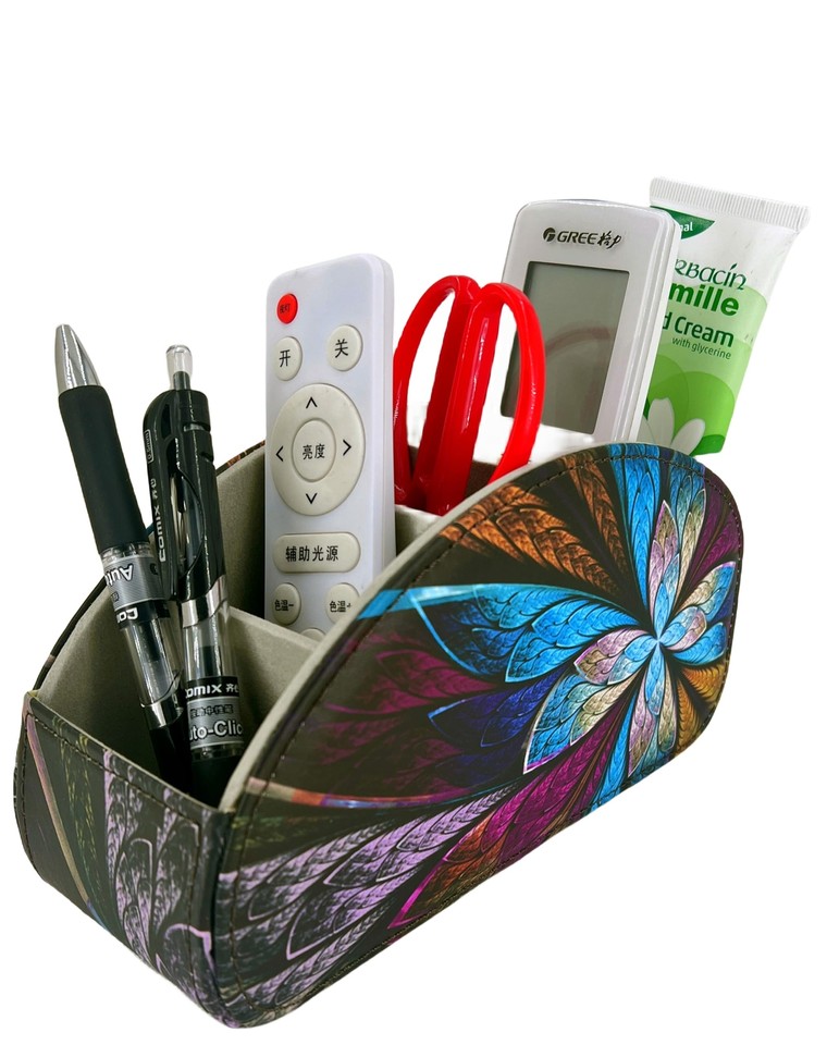 PU Leather Remote Control Holder,TV Remote Caddy with 5 Compartments ...