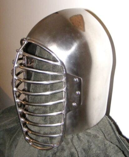 Custom SCA HNB 18 Gauge Steel Medieval Combat Bascinet Helmet with Bar ...