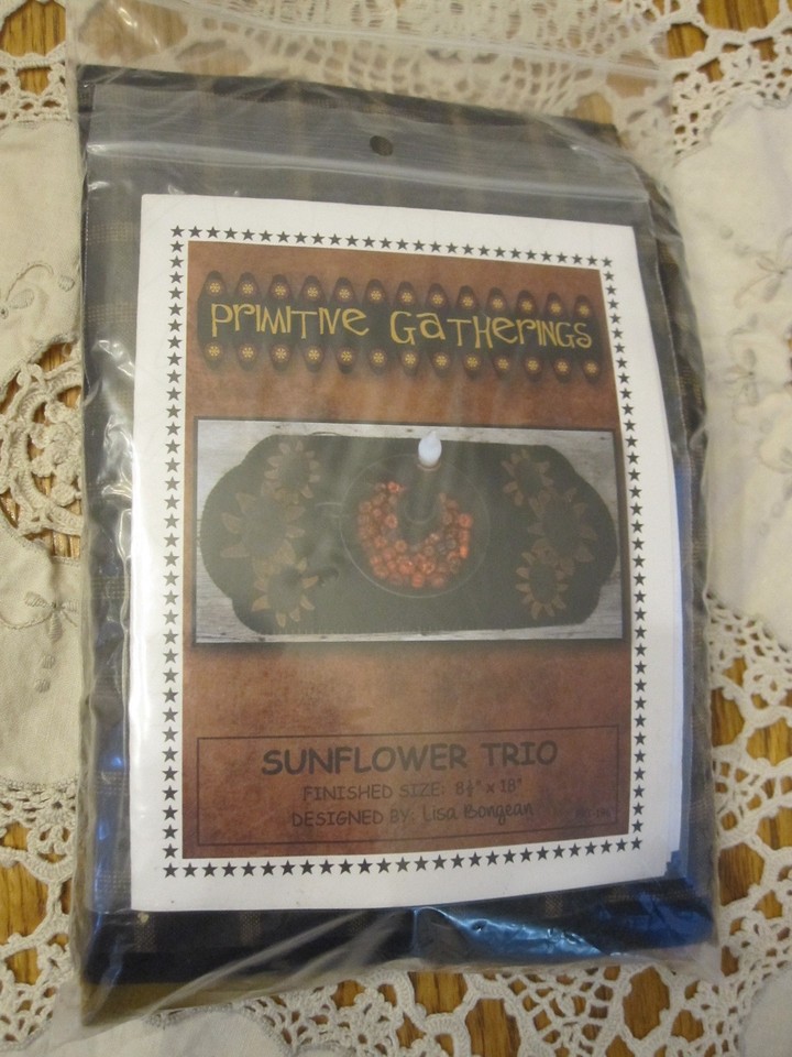Primitive Gatherings SUNFLOWER TRIO Table Mat Wool Applique Kit 8" x 18 ...