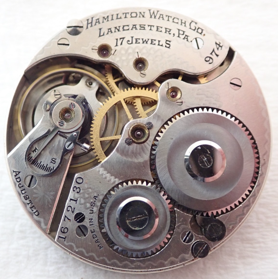 16s HAMILTON GRADE 974 ELECTRIC RAILWAY 17 JEWEL OPEN FACE POCKET WATCH ...