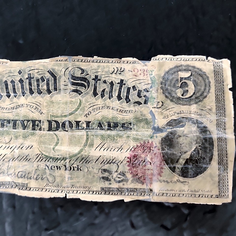 1863 $5 FR.63 US Legal Tender Note Taped Civil War Currency Paper Money ...