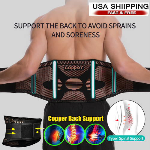 NEW Copper Lumbar Waist Support Brace Belt Lower Back Pain Relief for ...