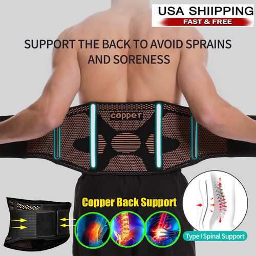 Copper Lumbar Waist Support Brace Belt Lower Back Pain Relief for Men ...