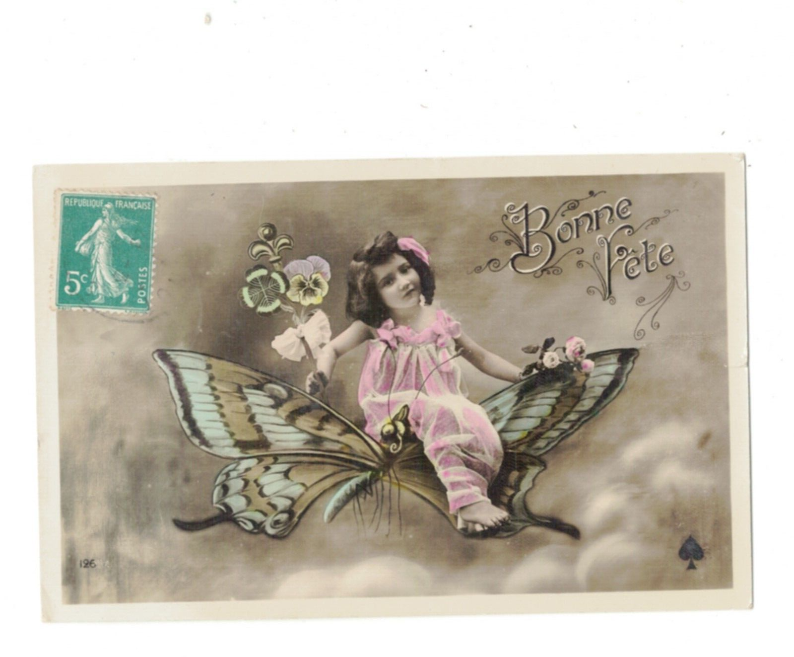 SD3125 PHOTO FANTASY YOUNG GIRL SITTING ON A BUTTERFLY FANTASY RPPC ...