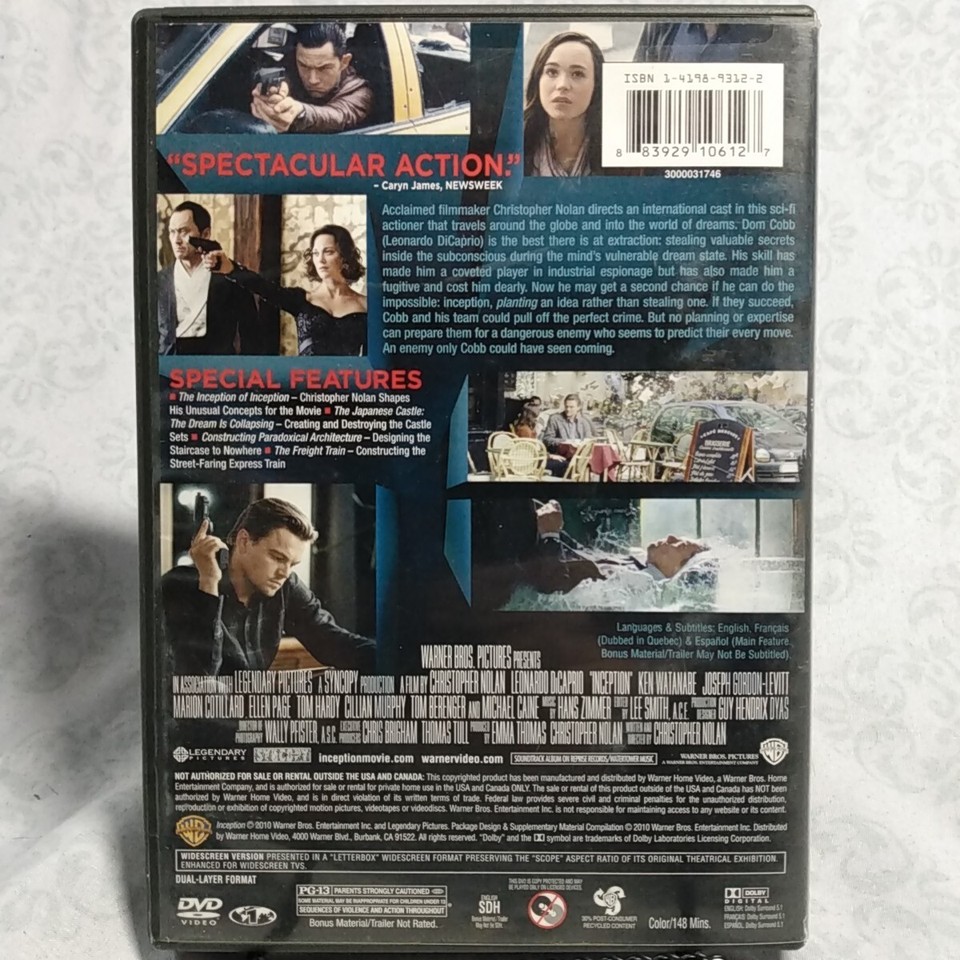 Inception - DVD - Leonardo Dicaprio SWB Combined Shipping | eBay
