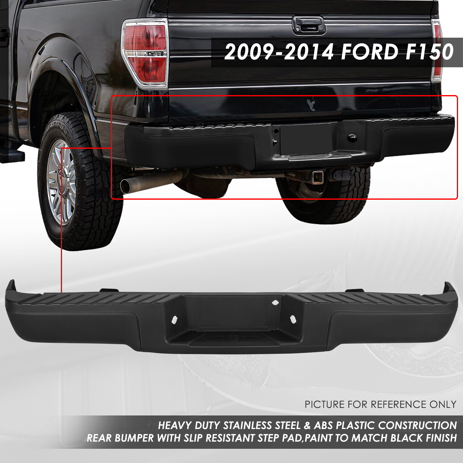 For 2009-2014 Ford F150 Rear Steel Step Bumper w/o Parking Sensor Holes ...