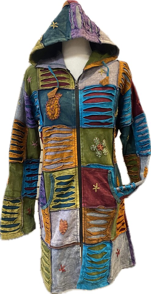 NWT Hippy Boho Winter Cotton Patchwork Jacket Hoodie Retro Fun Coat ...