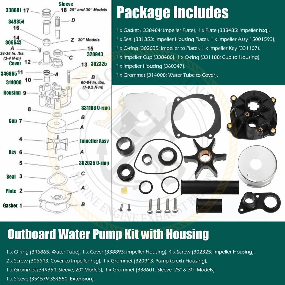 Outboard Water Pump Kit with Housing 5001595 for Johnson Evinrude 75 ...