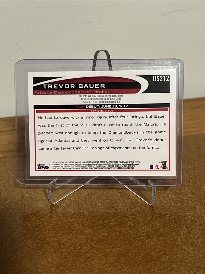 2012 Topps Update Trevor Bauer #US212 Rookie Debut RC Arizona ...