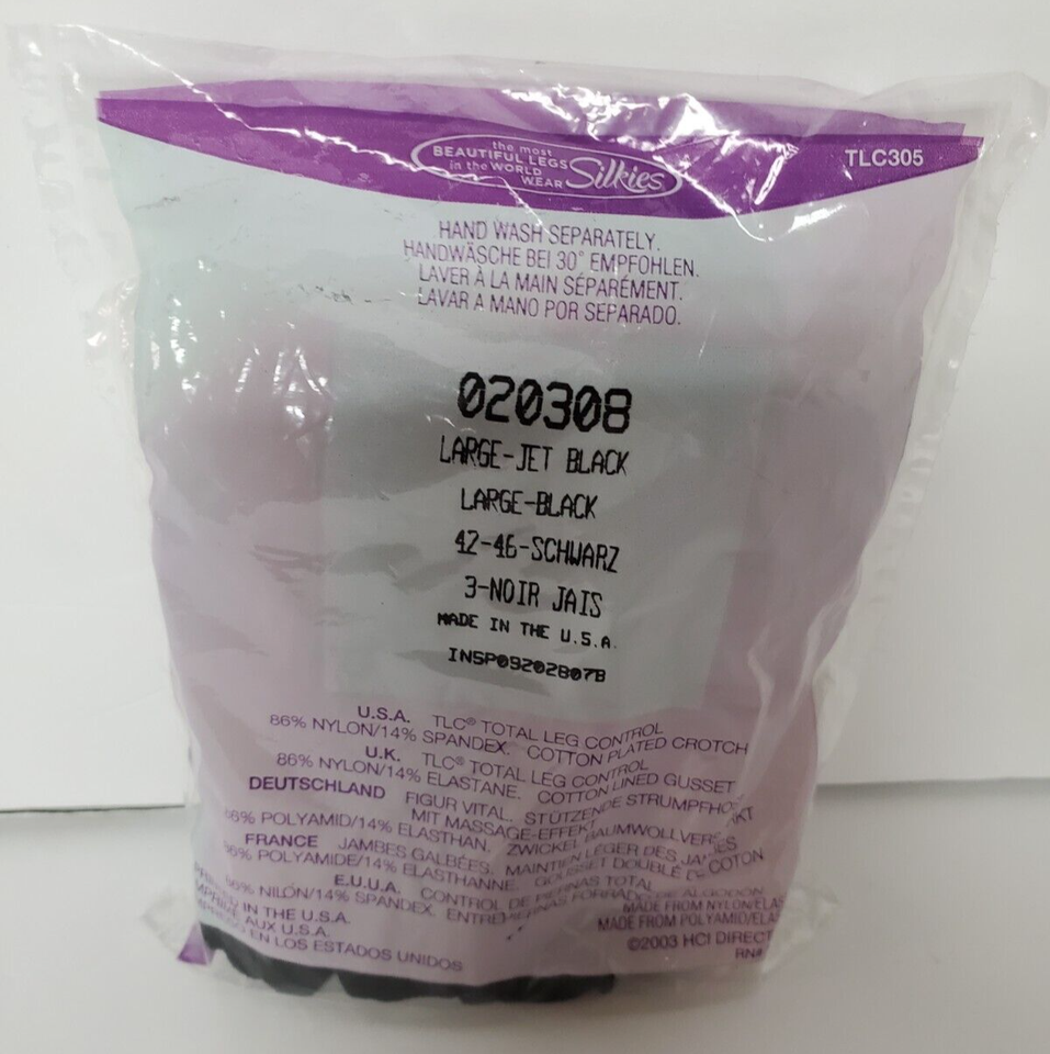 Silkies TLC Support Pantyhose Jet Black Size Large Light Support ...